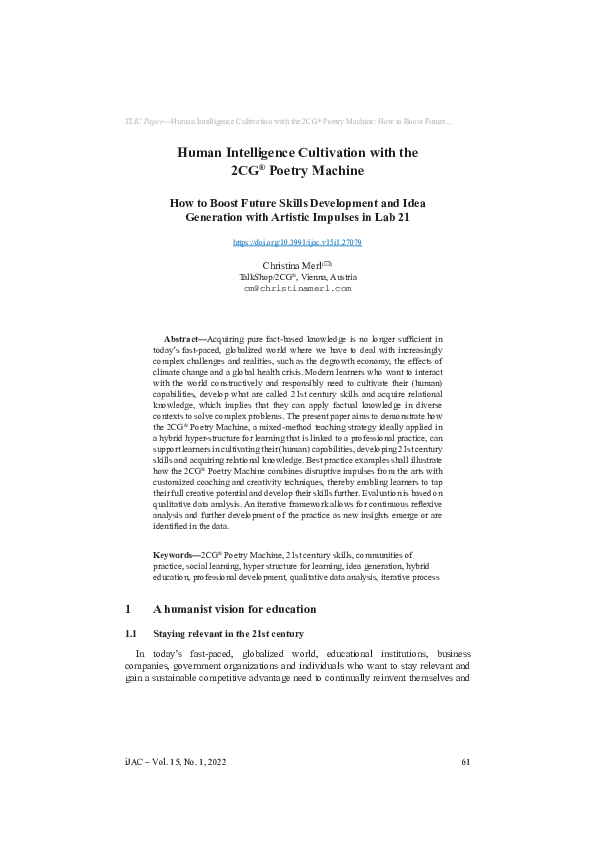 (PDF) Human Intelligence Cultivation with the 2CG® Poetry Machine