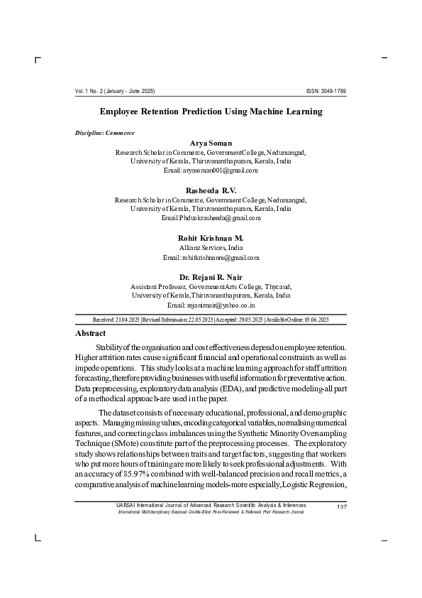(PDF) Employee Retention Prediction Using Machine Learning
