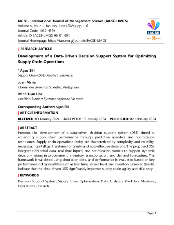 (PDF) Development of a Data-Driven Decision Support System for Optimizing Supply Chain Operations