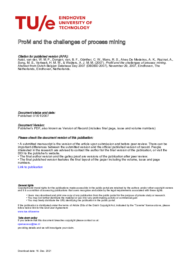(PDF) ProM and the Challenges of Process Mining