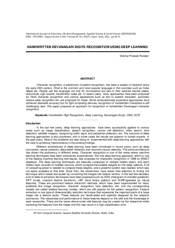 (PDF) HANDWRITTEN DEVANAGARI DIGITS RECOGNITION USING DEEP LEARNING