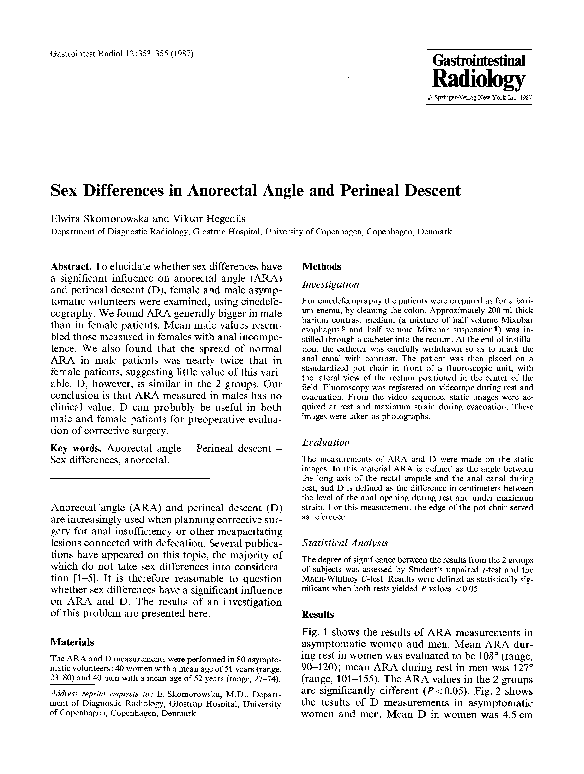 (PDF) Sex differences in anorectal angle and perineal descent