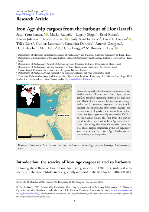 (PDF) Iron Age ship cargoes from the harbour of Dor (Israel