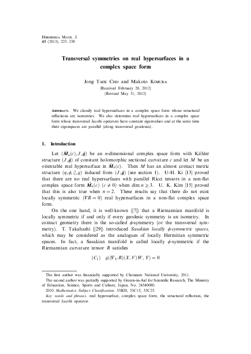 (PDF) Transversal symmetries on real hypersurfaces in a complex space form
