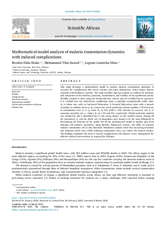 (PDF) Mathematical model analysis of malaria transmission dynamics with ...