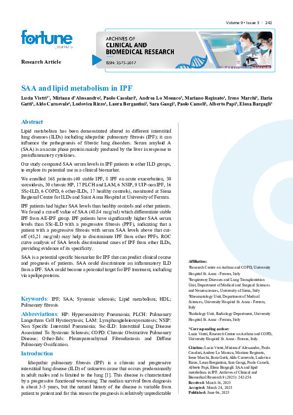(PDF) SAA and lipid metabolism in IPF
