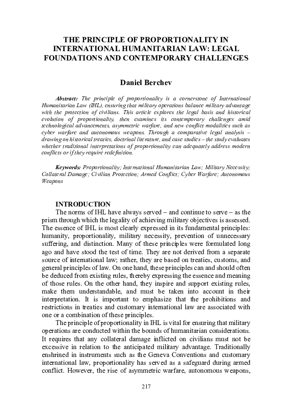 (PDF) THE PRINCIPLE OF PROPORTIONALITY IN INTERNATIONAL HUMANITARIAN ...