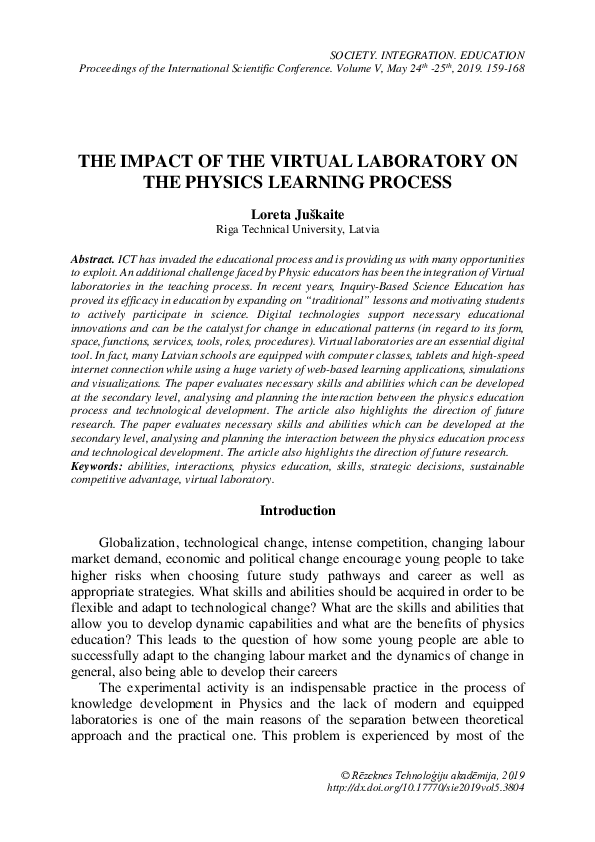 (PDF) The Impact of the Virtual Laboratory on the Physics Learning Process