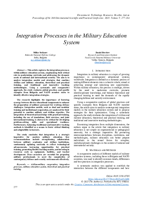 (PDF) Integration Processes in the Military Education System