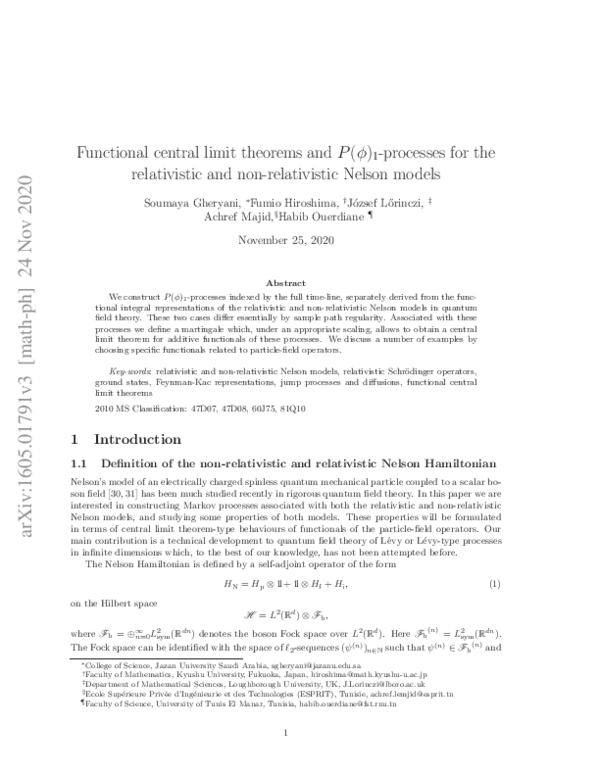 (PDF) Functional central limit theorems and $P(phi)_{1}$-processes for the classical and ...
