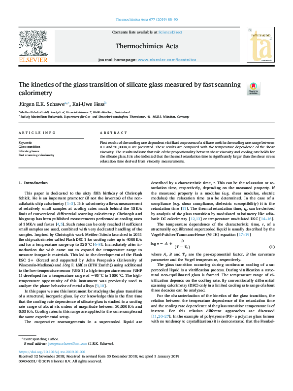 (PDF) The kinetics of the glass transition of silicate glass measured ...