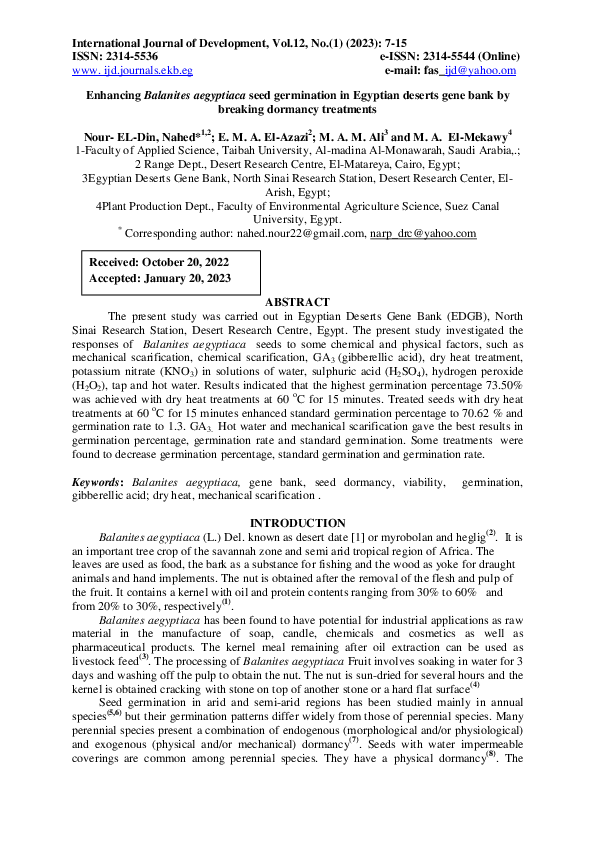 (PDF) Enhancing Balanites aegyptiaca seed germination in Egyptian ...