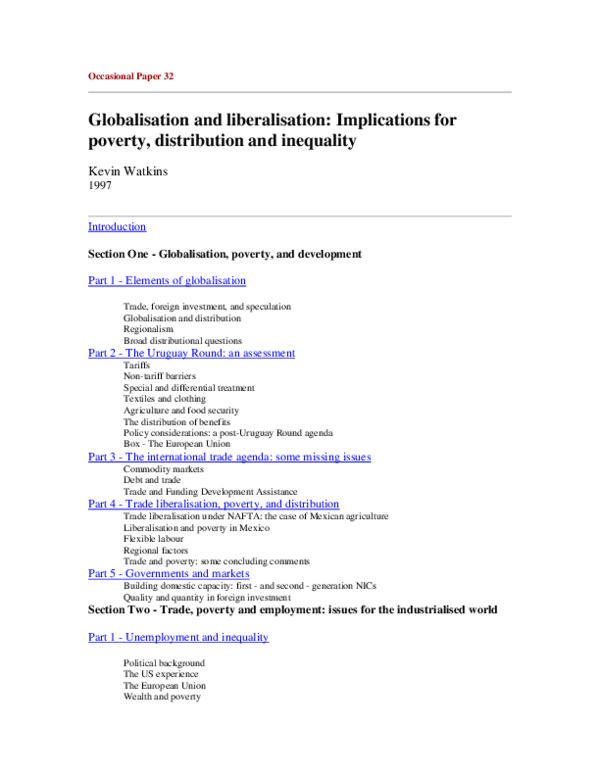 (PDF) Globalisation and Liberalisation: Implications for Poverty, Distribution and Inequality