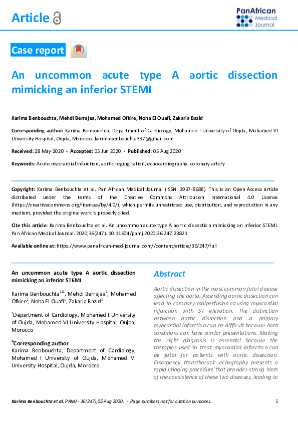 (PDF) An uncommon acute type A aortic dissection mimicking an inferior ...
