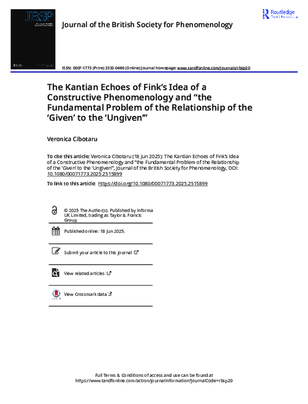 (PDF) The Kantian Echoes of Fink's Idea of a Constructive Phenomenology ...