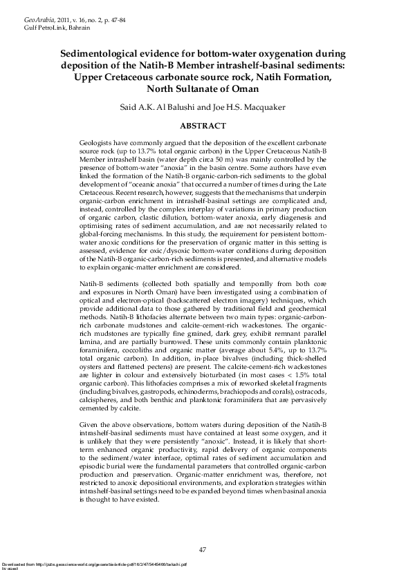 (PDF) Sedimentological evidence for bottom-water oxygenation during ...
