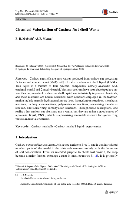 (PDF) Chemical Valorization of Cashew Nut Shell Waste