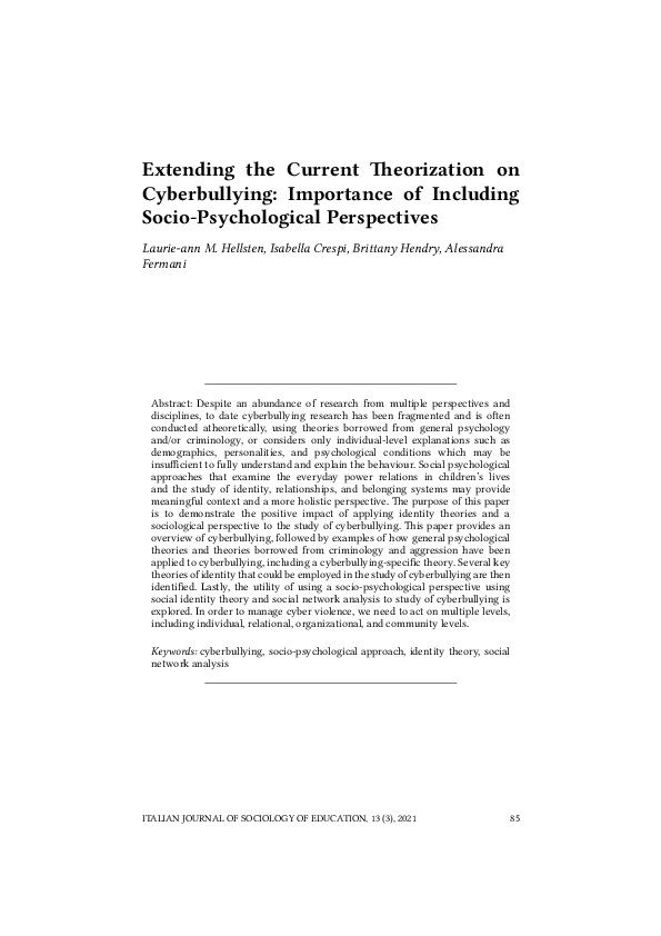 (PDF) Extending the Current Theorization on Cyberbullying: Importance ...