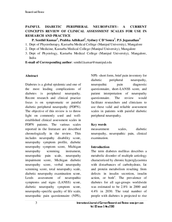 (PDF) Painful Diabetic Peripheral Neuropathy- a Current Concepts Review ...