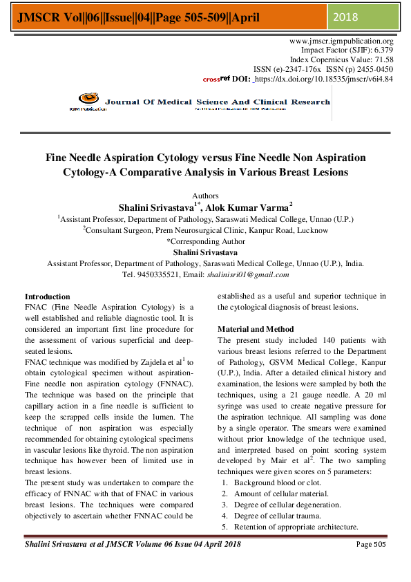 (PDF) Fine Needle Aspiration Cytology versus Fine Needle Non Aspiration ...
