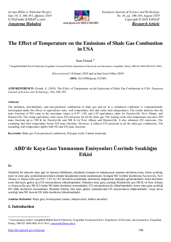(PDF) The Effect of Temperature on The Emissions of Shale Gas Combustion