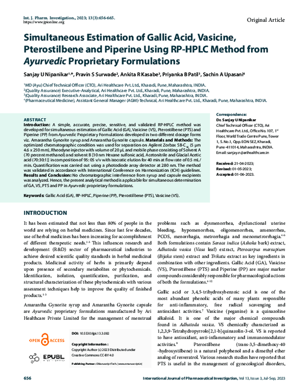 (PDF) Simultaneous Estimation of Gallic Acid, Vasicine, Pterostilbene ...