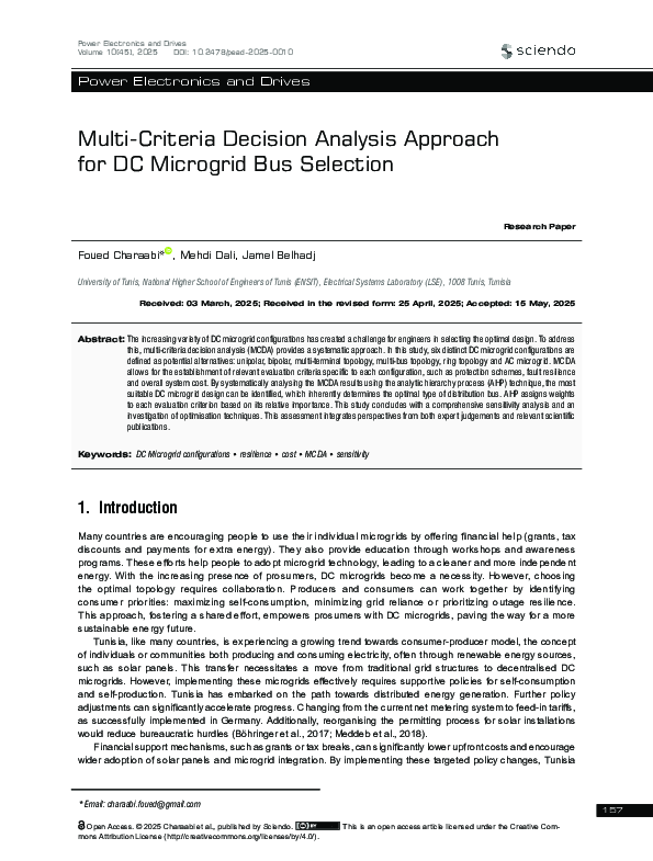 (PDF) Multi-Criteria Decision Analysis Approach for DC Microgrid Bus Selection