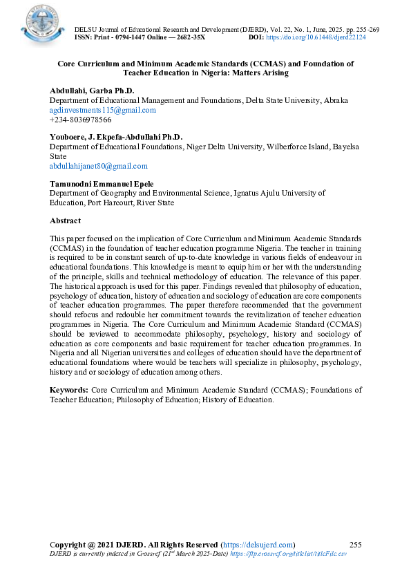 (PDF) Core Curriculum and Minimum Academic Standards (CCMAS) and ...