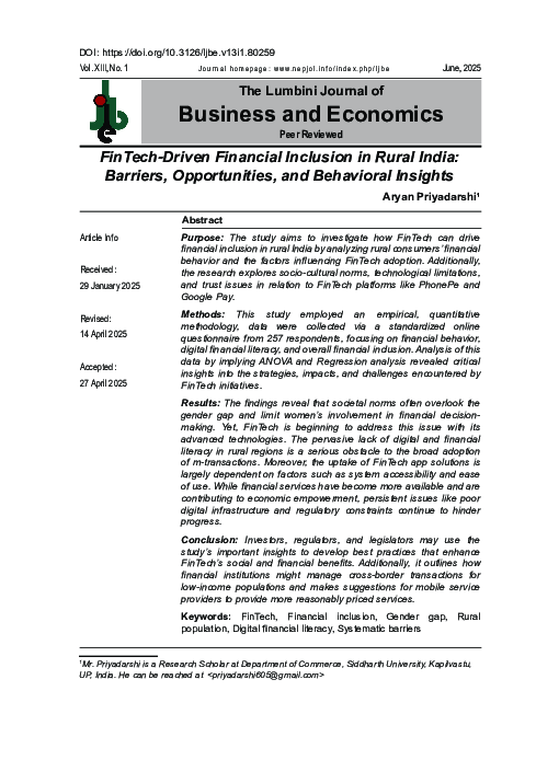(PDF) FinTech-Driven Financial Inclusion in Rural India: Barriers ...