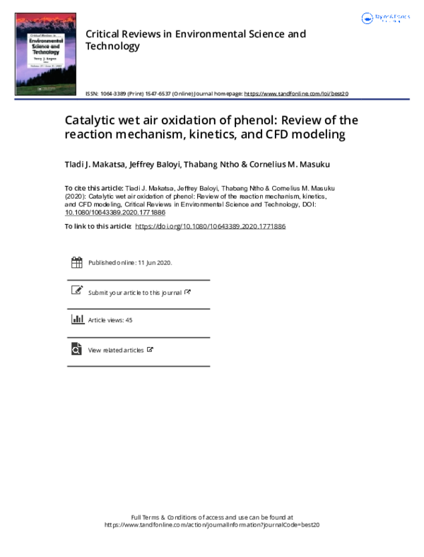 (PDF) Catalytic wet air oxidation of phenol: Review of the reaction ...