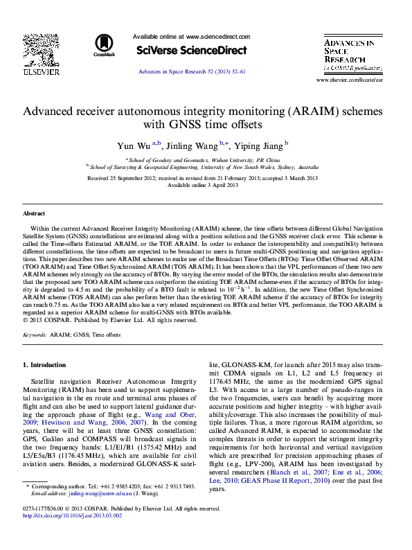 (PDF) Advanced receiver autonomous integrity monitoring (ARAIM) schemes ...