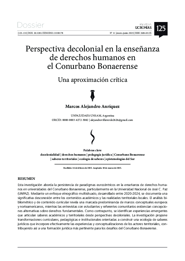 (PDF) Perspectiva decolonial en la enseñanza de derechos humanos en el ...