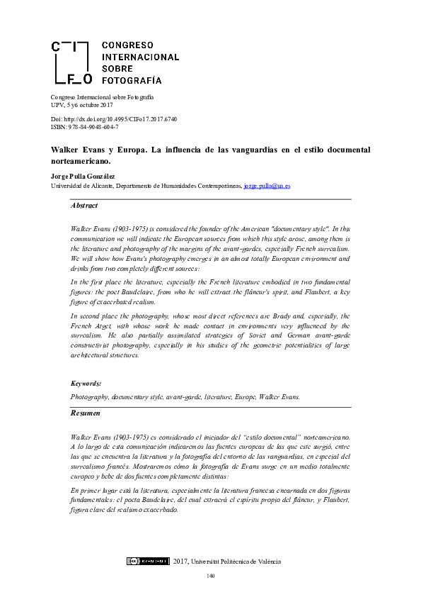 (PDF) Walker Evans y Europa. La influencia de las vanguardias en el estilo documental norteamericano