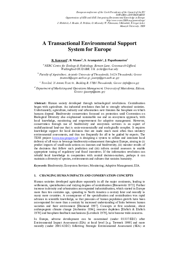 (PDF) Design of a Transactional Environmental Support System