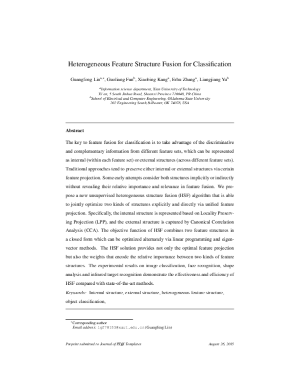 (PDF) Heterogeneous feature structure fusion for classification
