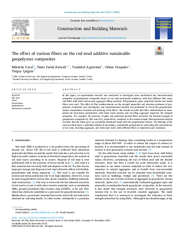 (PDF) The effect of various fibers on the red mud additive sustainable ...