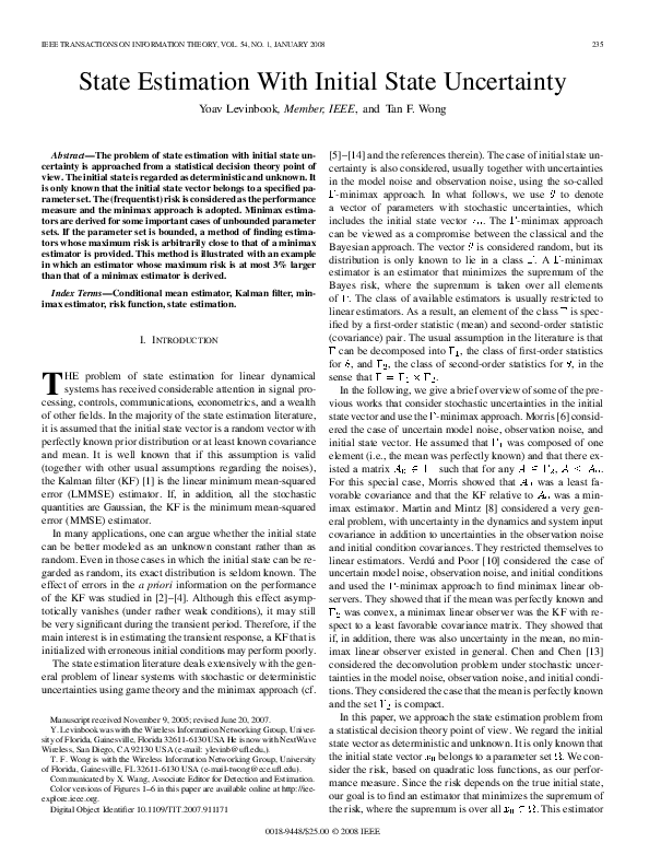 (PDF) State Estimation With Initial State Uncertainty