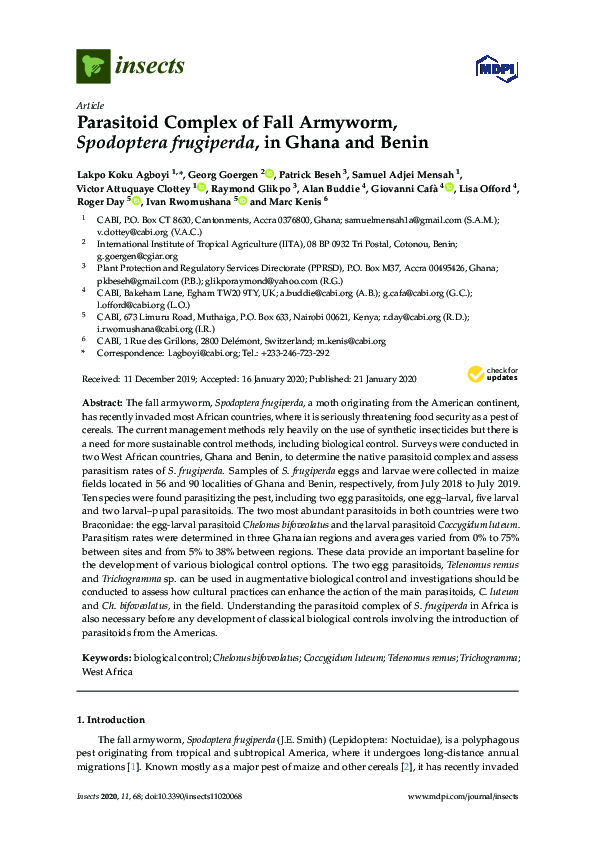 (PDF) Parasitoid Complex of Fall Armyworm, Spodoptera frugiperda, in ...