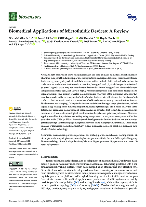 Pdf Biomedical Applications Of Microfluidic Devices A Review