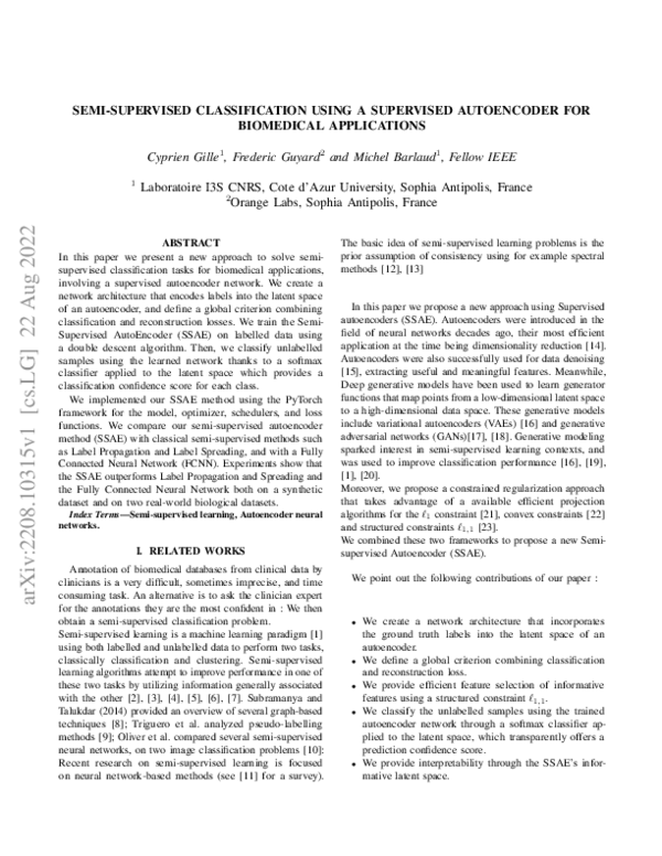 (PDF) Semi-supervised classification using a supervised autoencoder for biomedical applications