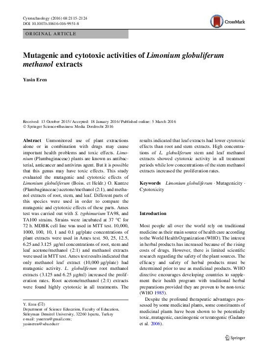 (PDF) Mutagenic and cytotoxic activities of Limonium globuliferum ...