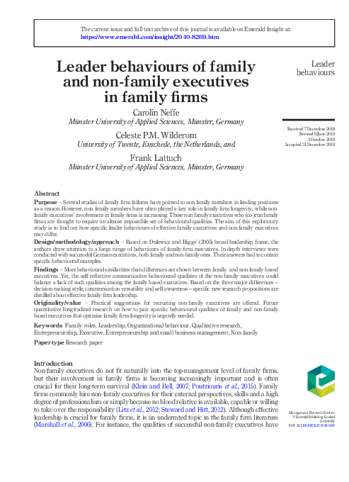 (PDF) Leader behaviours of family and non-family executives in family firms