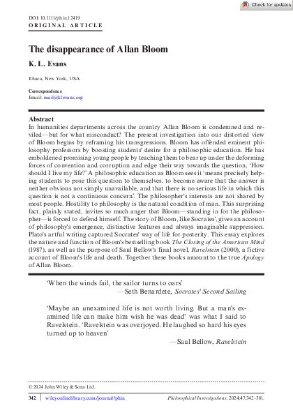 (PDF) The Disappearance of Allan Bloom