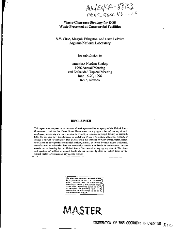 (PDF) Waste-clearance strategy for DOE waste processed at commercial ...