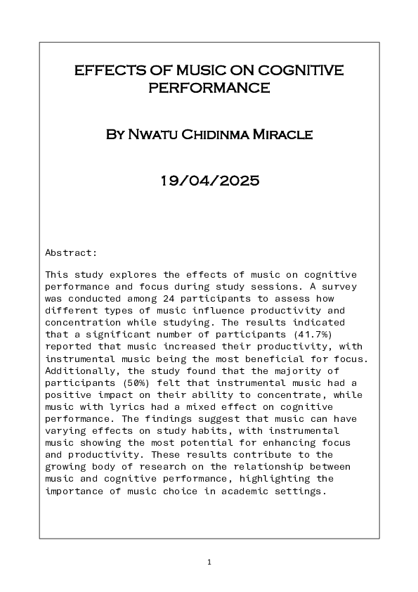 (PDF) EFFECTS OF MUSIC ON COGNITIVE PERFORMANCE