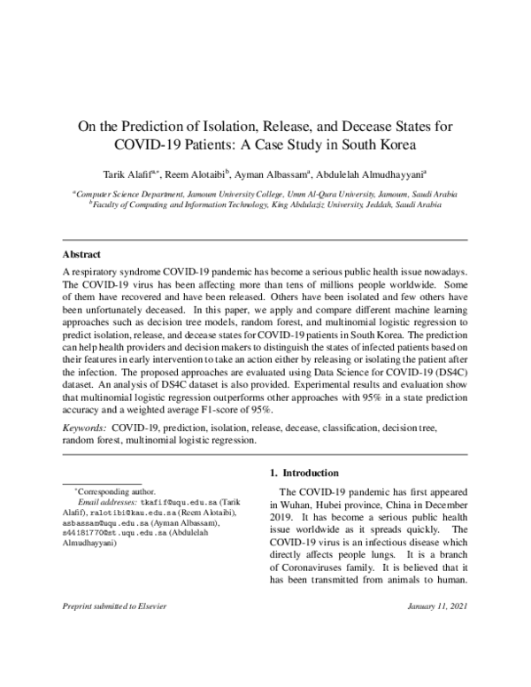 (PDF) On the Prediction of Isolation, Release, and Decease States for ...
