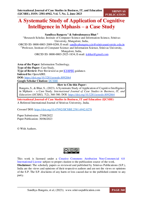 (PDF) A Systematic Study of Application of Cognitive Intelligence in Mphasis – a Case Study