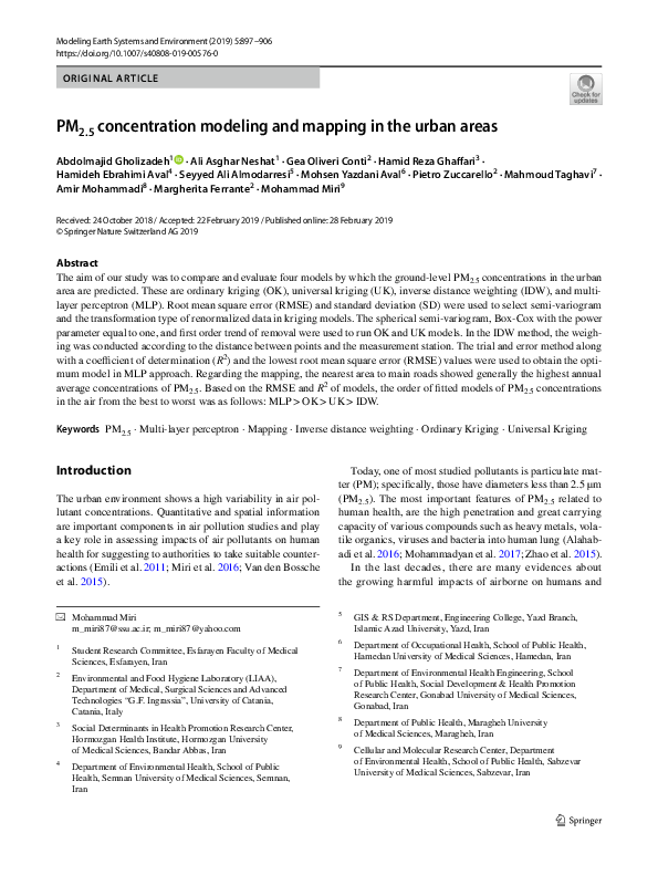 (PDF) PM2.5 concentration modeling and mapping in the urban areas