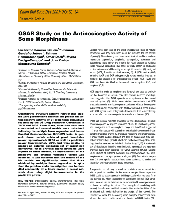 (PDF) QSAR Study on the Antinociceptive Activity of Some Morphinans