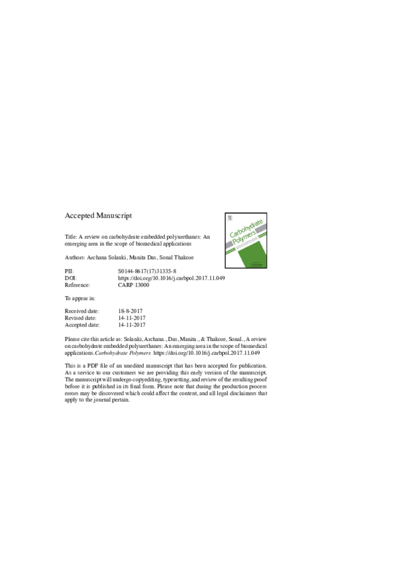 (PDF) A review on carbohydrate embedded polyurethanes: An emerging area ...